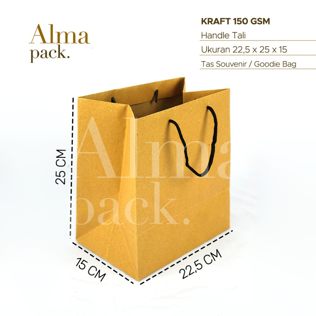 Jual Kraft- Paperbag polos P22,5 L15 T25 cm (Tali Hitam) Tas Kertas ...