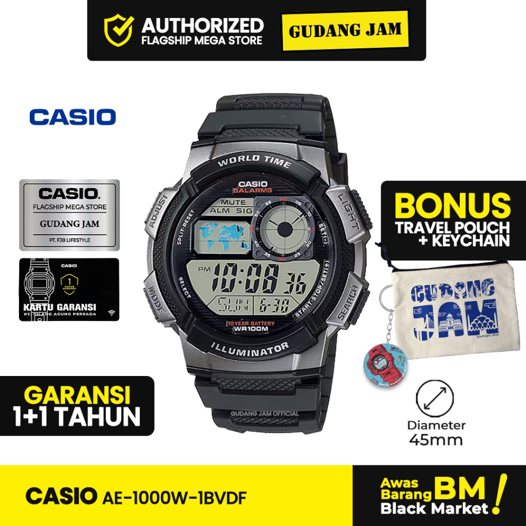 Jual Jam Tangan Digital Pria Casio AE-1000W-1BVDF Black Resin Band | Shopee Indonesia