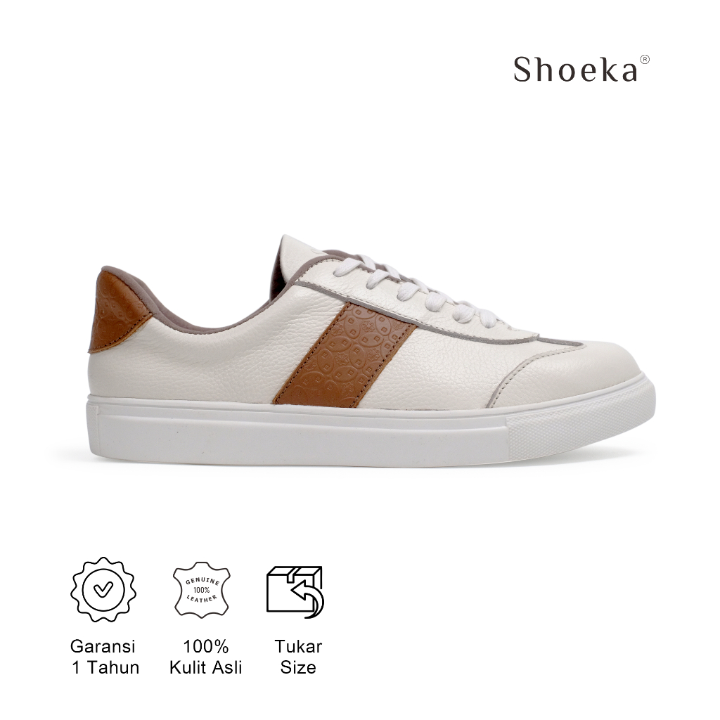 Jual Shoeka - Sepatu Kulit Wanita - Eiko Batik Kawung Mill Putih + Tan | Shopee Indonesia