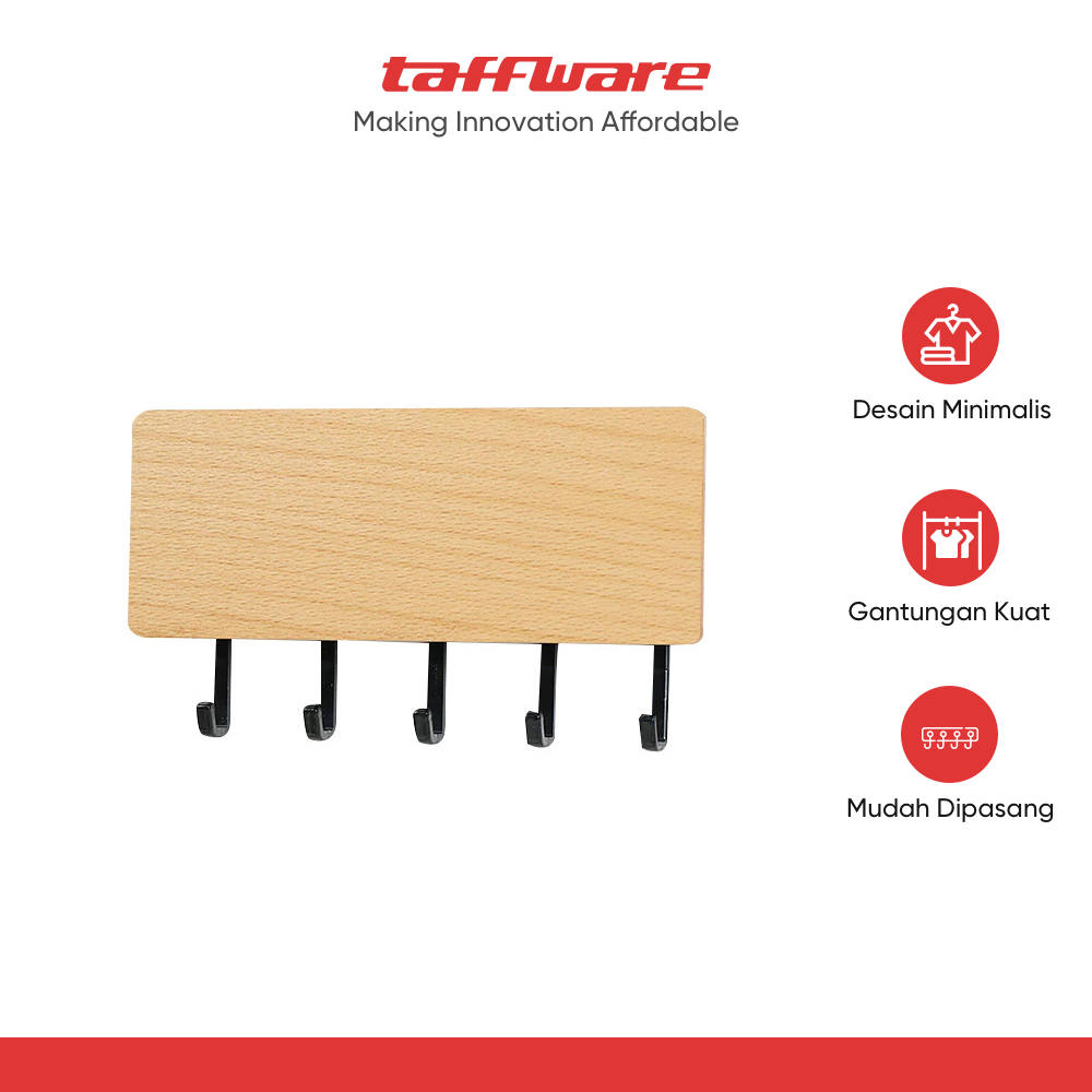 Jual TaffHOME Gantungan Dinding Wall Hook Hanger Wooden 5 Hook - GL31 ...