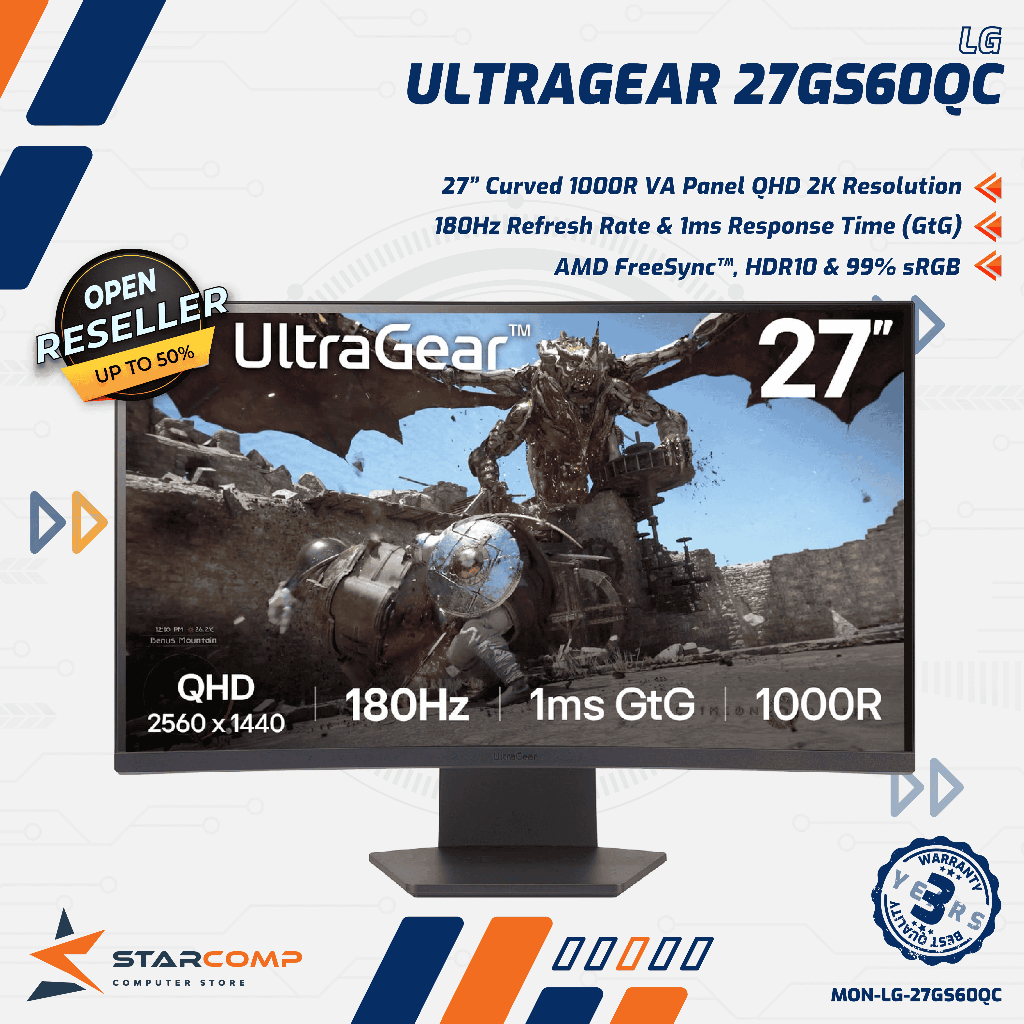 Jual LG UltraGear 27GS60QC-B 27" QHD Curved Gaming Monitor AMD FreeSync ...