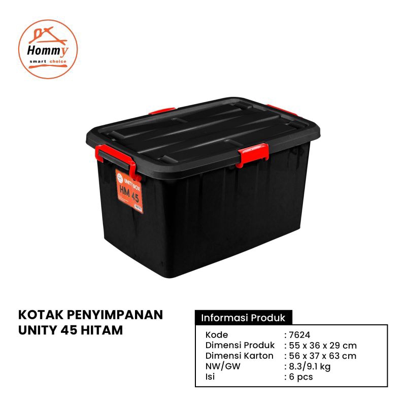 Jual Box container roda hommy 45 liter hitam/tempat penyimpanan barang ...