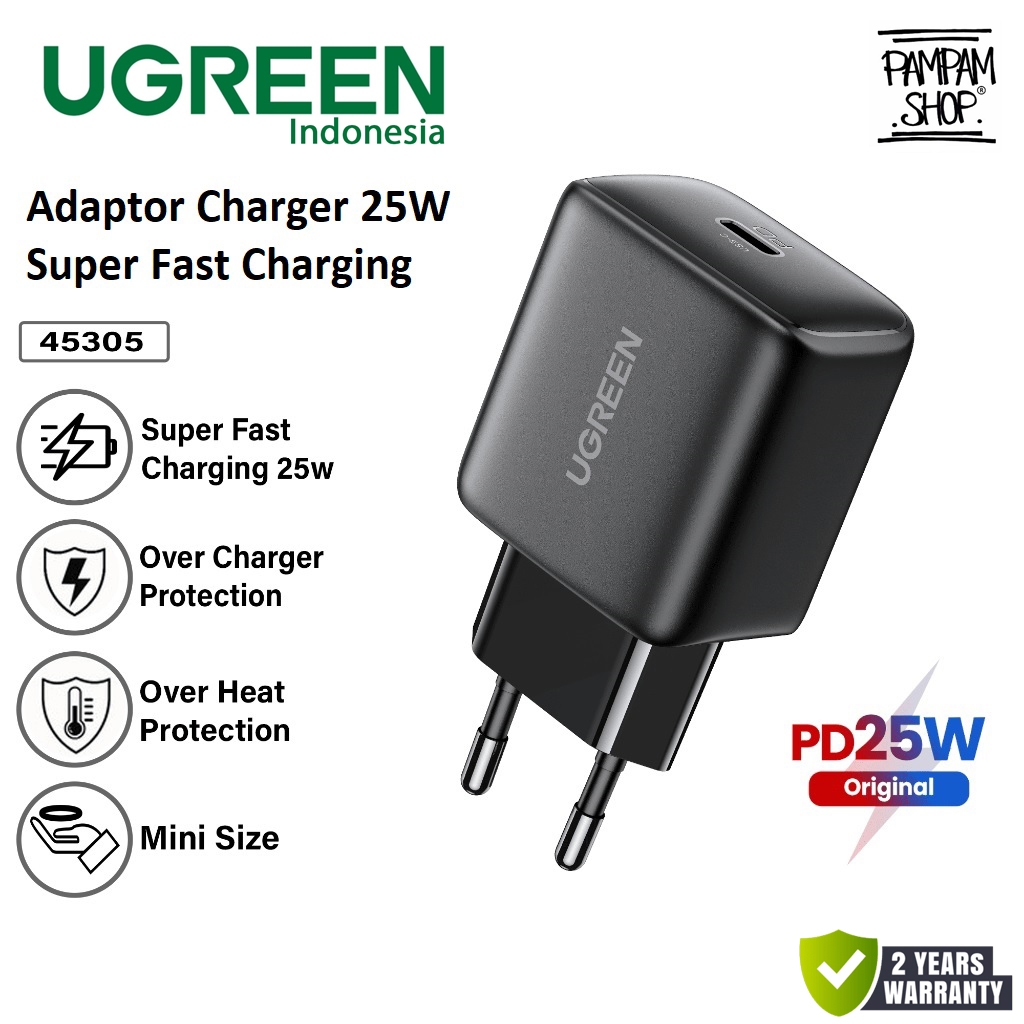 Jual UGREEN 45305 Adaptor Charger PD 25W Super Fast Charging Type C to ...