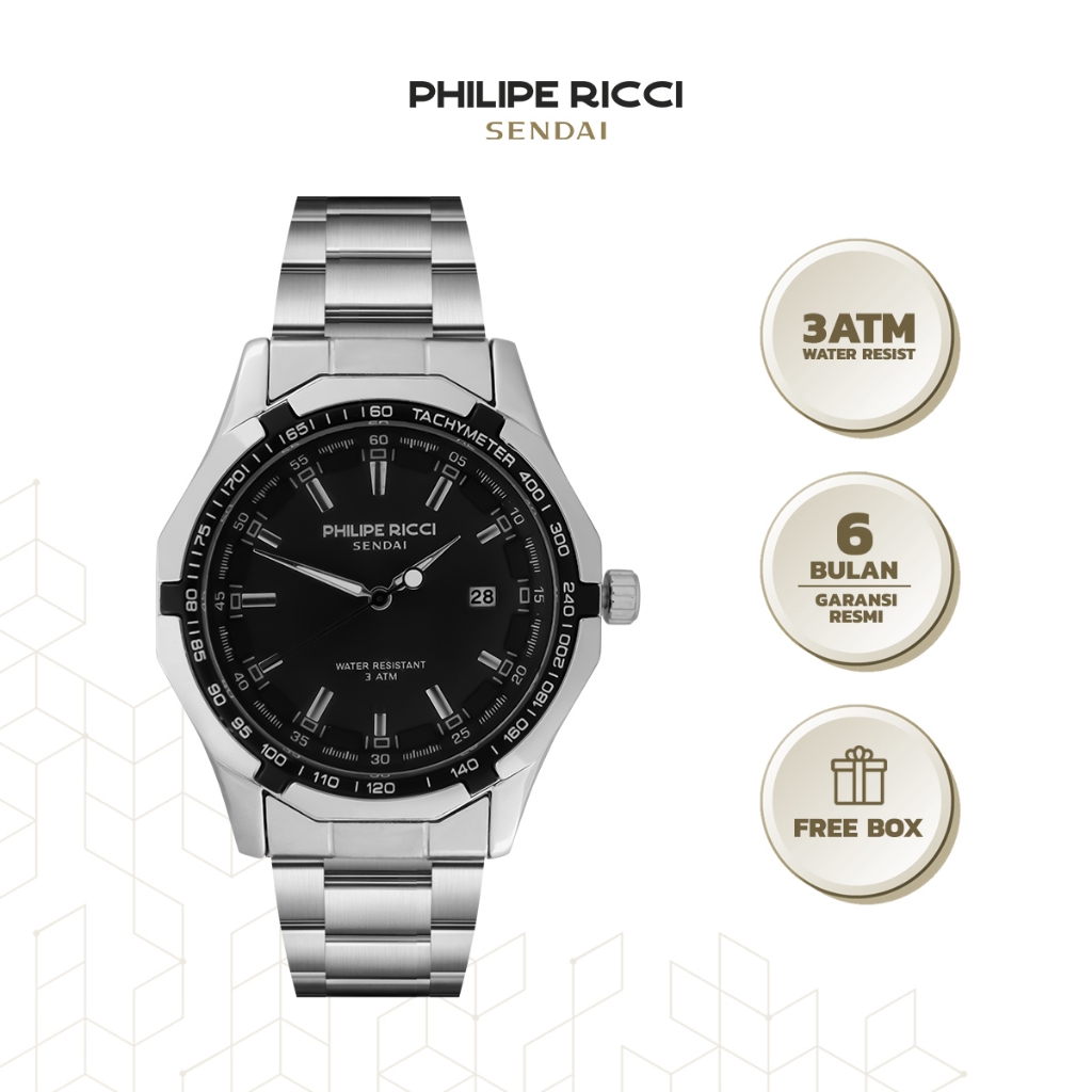 Jual PhiLipe Ricci Sendai Jam Tangan Pria Rantai Besi Water Resist 100% ...