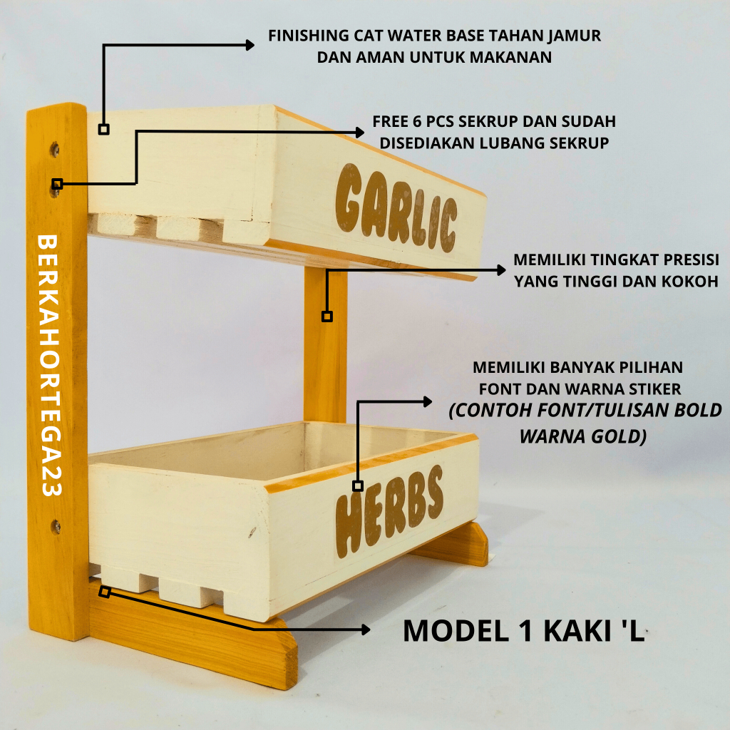 Jual Rak Kayu Wadah Bawang 2 Susun Dengan Pilihan Tulisan Stiker ...