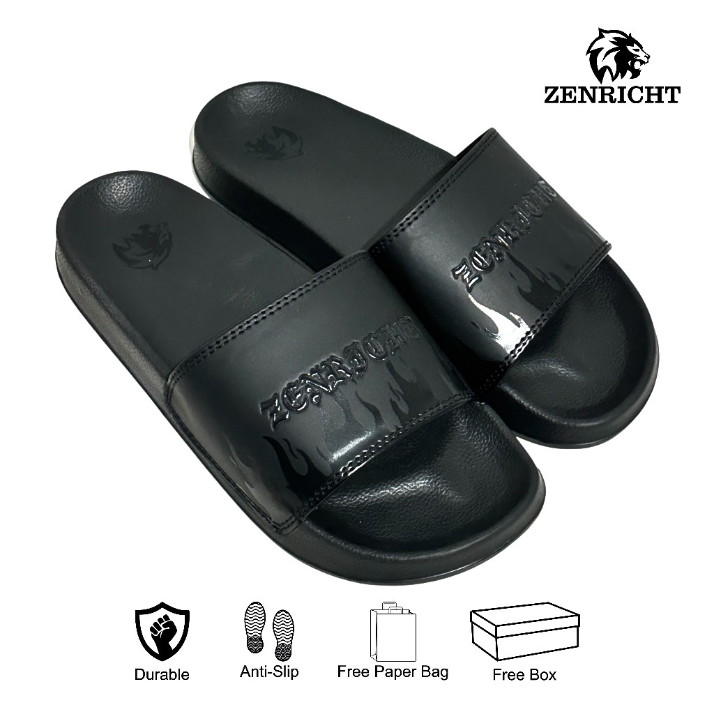 Jual Zenricht Sendal Selop Pria Sendal Slide Full Black D2 Sendal Slide ...