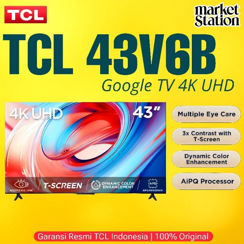 Jual Smart Android Google TV TCL 43 Inch 4K UHD Garansi Resmi 43V6B New Series Pengganti Seri ...