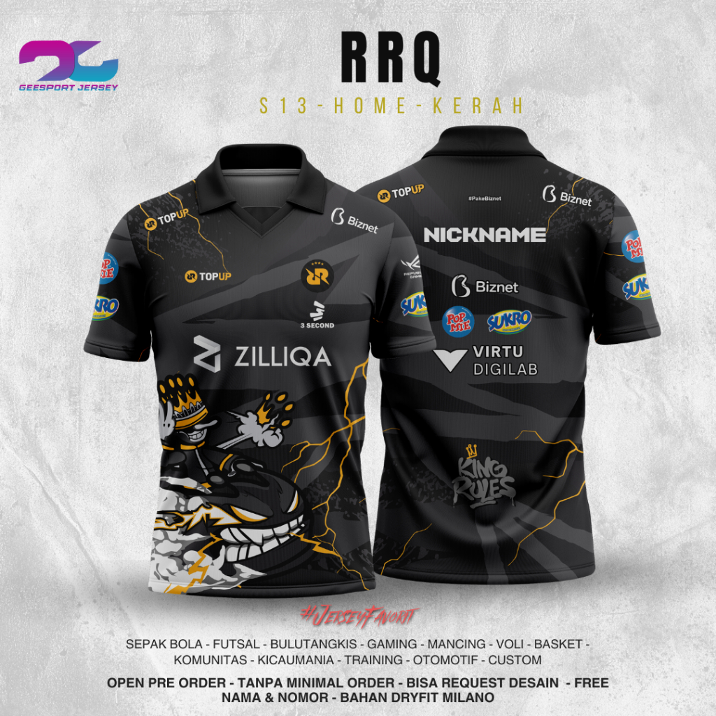 Jual JERSEY Desain Kaos Atasan ESPORT RRQ HOME KERAH S13 TERBARU 2024 ...