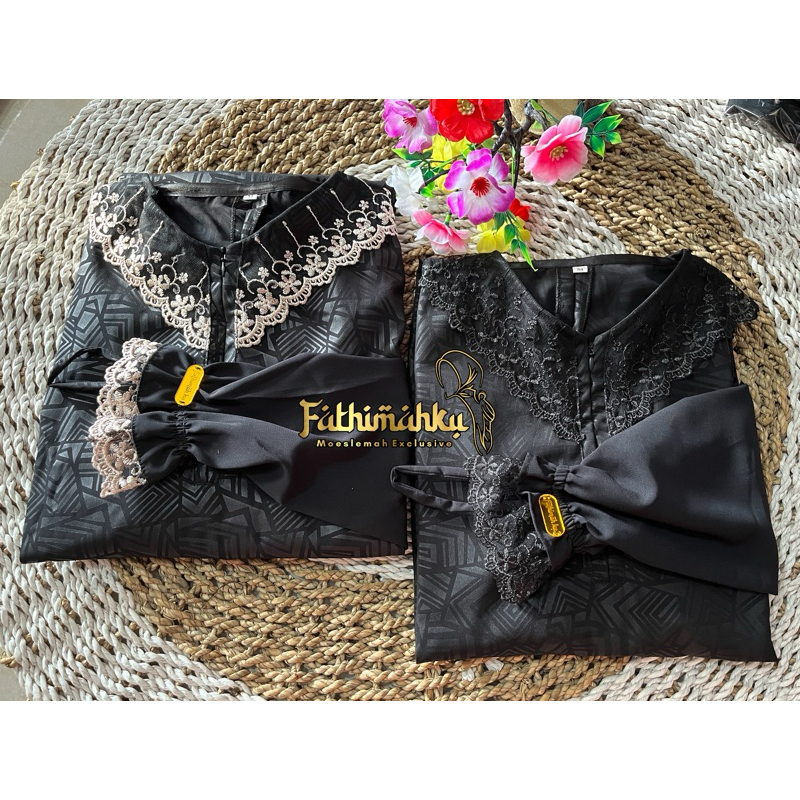 Jual Abaya Embos Lengan Polos Renda Cream dan Hitam/Abaya Masturoh ...