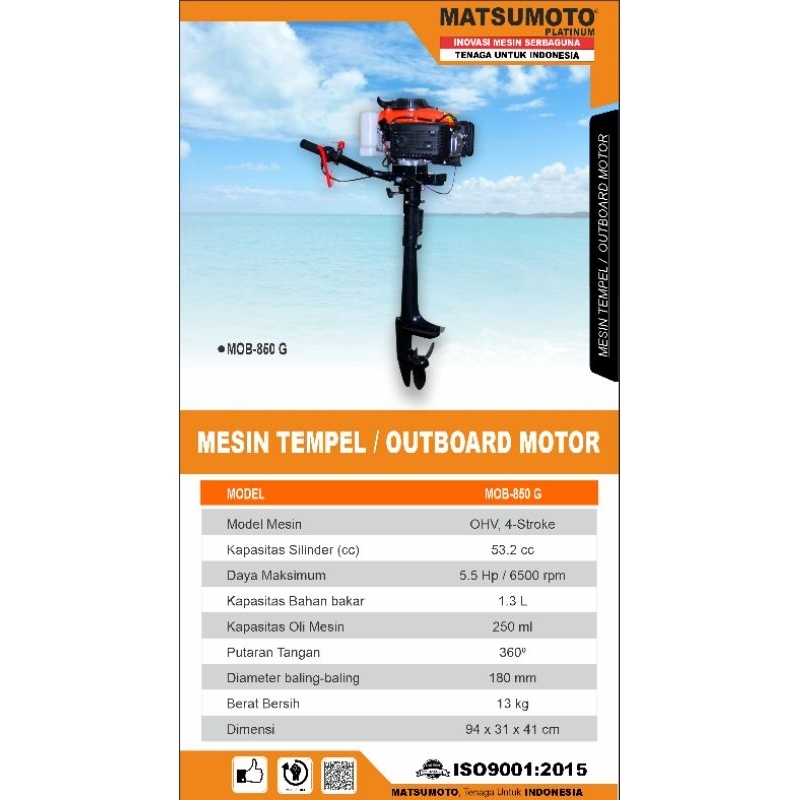 Jual MESIN TEMPEL MESIN PERAHU OUTBOARD MOTOR MATSUMOTO MOB 850 G ...