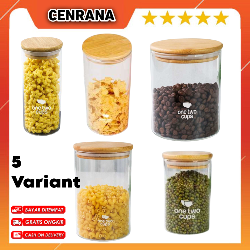 Jual One Two Cups Toples Kaca Penyimpanan Makanan Coffee Storage Glass ...