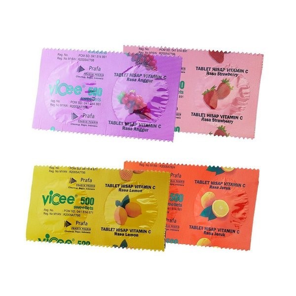 Jual Vicee 500 Vitamin C tablet hisap per Strip isi 2 tablet rasa ...