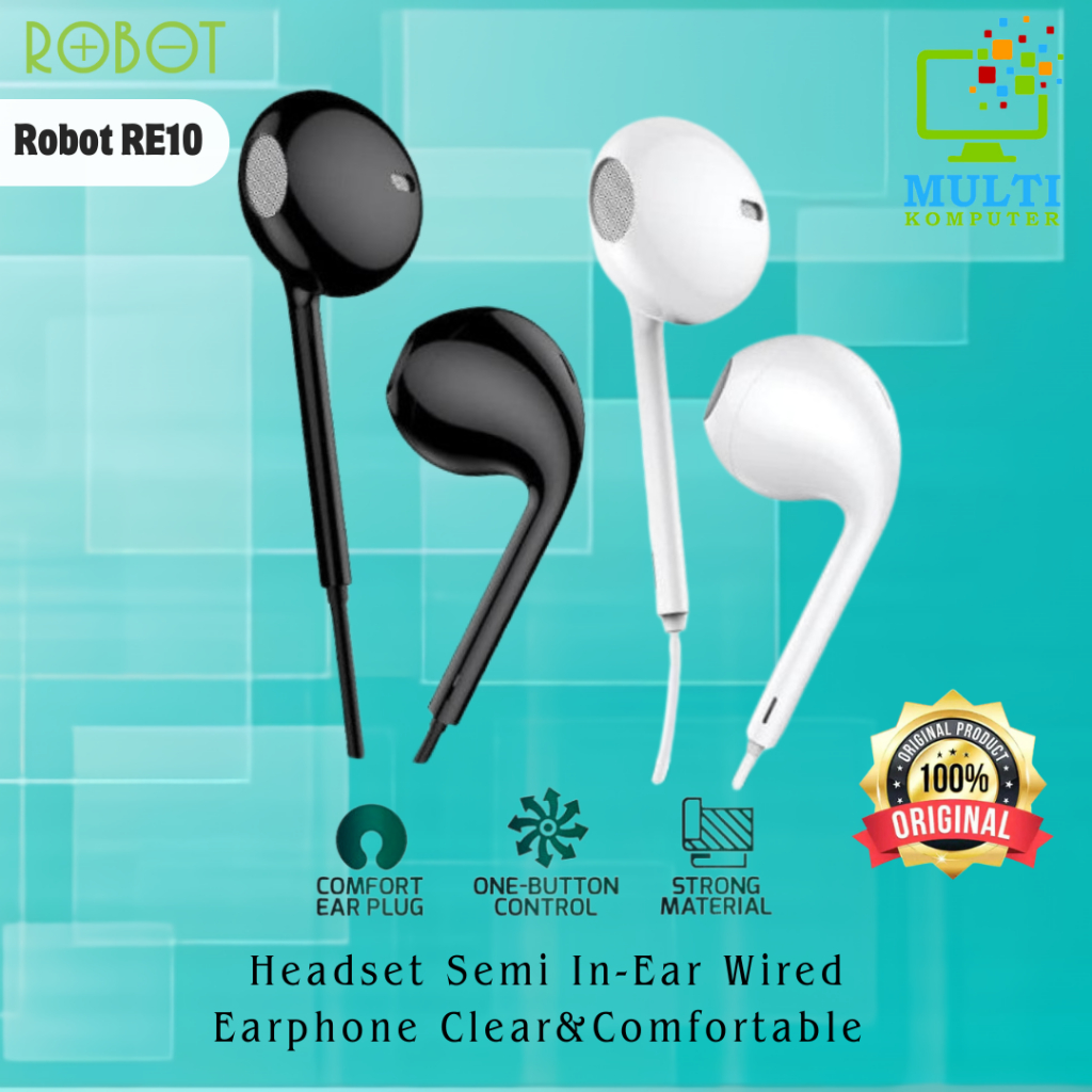 Jual Robot RE10 Headset Semi In-Ear Wired Earphone Clear&Comfortable PUTIH | Shopee Indonesia
