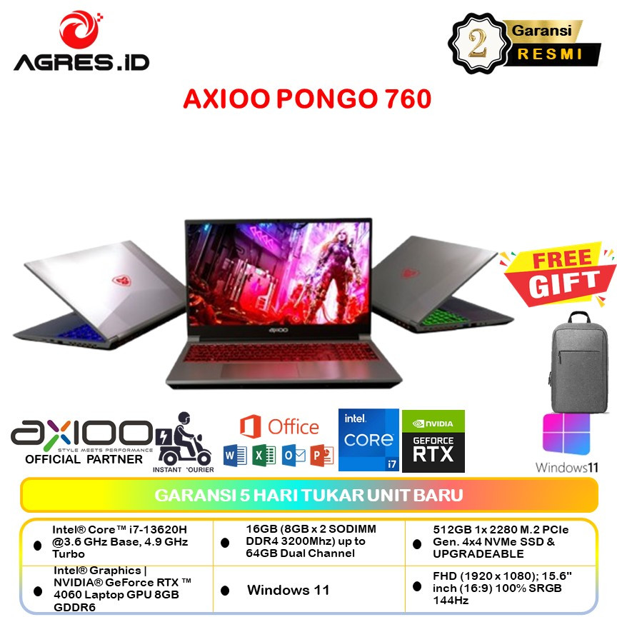 Jual Axioo Pongo 760 V2 I7 13620H RTX4060 8GB/ 16GB 512GB Windows11 15 ...