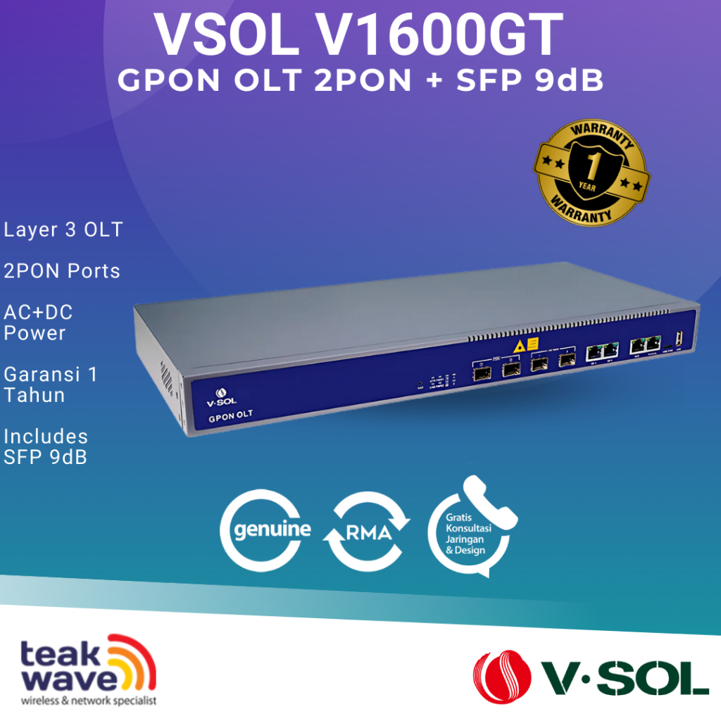 Jual VSOL V1600GT GPON OLT 2PON Include SFP9dB Layer 3 V1600GT 2PON ...