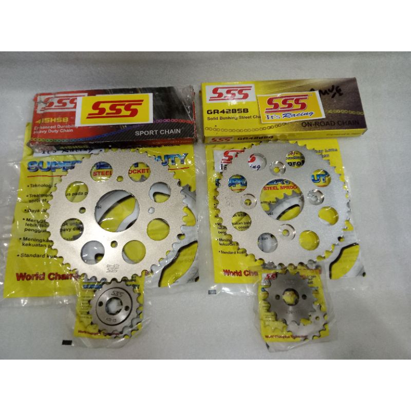 Jual gear / gir set sss 428 / 415 GSX R 150 / GSX S 150 / GSX 150 bandit dan rantai gold sss 428 ...