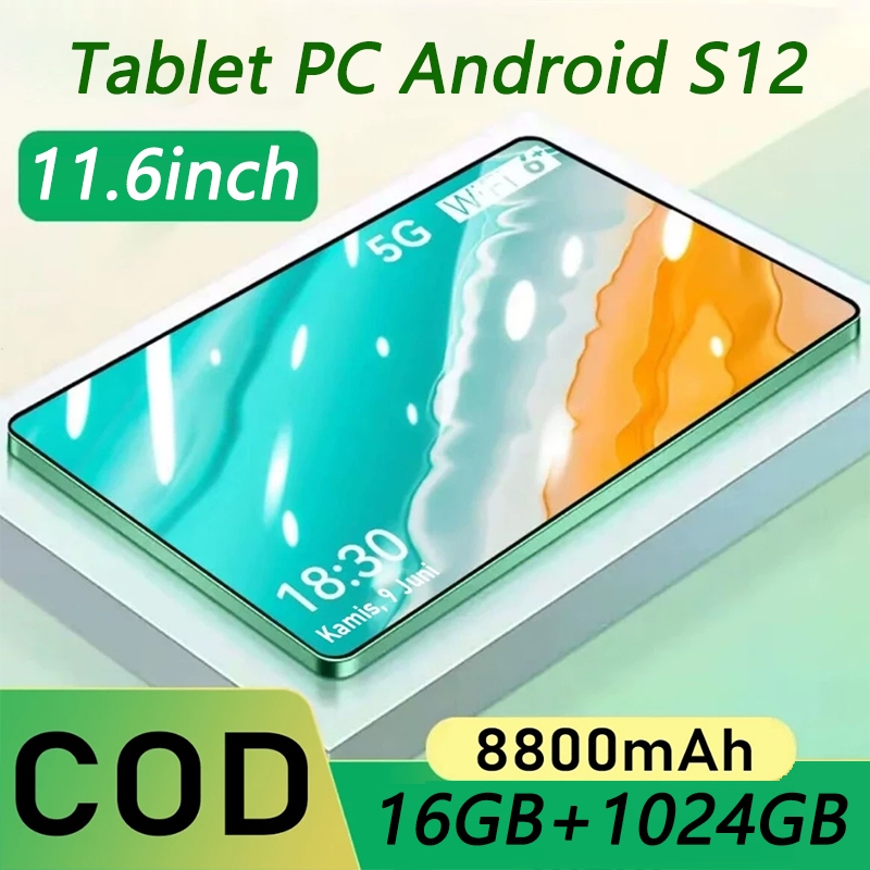 Jual Tablet PC Android S12 11.6inch COD 8800mAh 16GB+1024GB SIM/Wifi 5G ...
