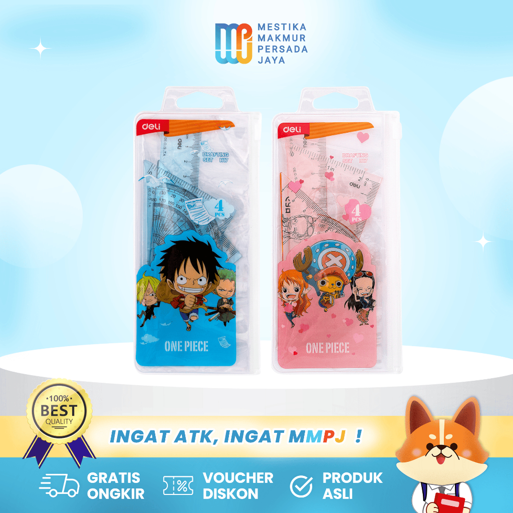 Jual Deli Penggaris Set Lengkap Karakter One Piece Dengan Pouch Plastik EH17 | Shopee Indonesia