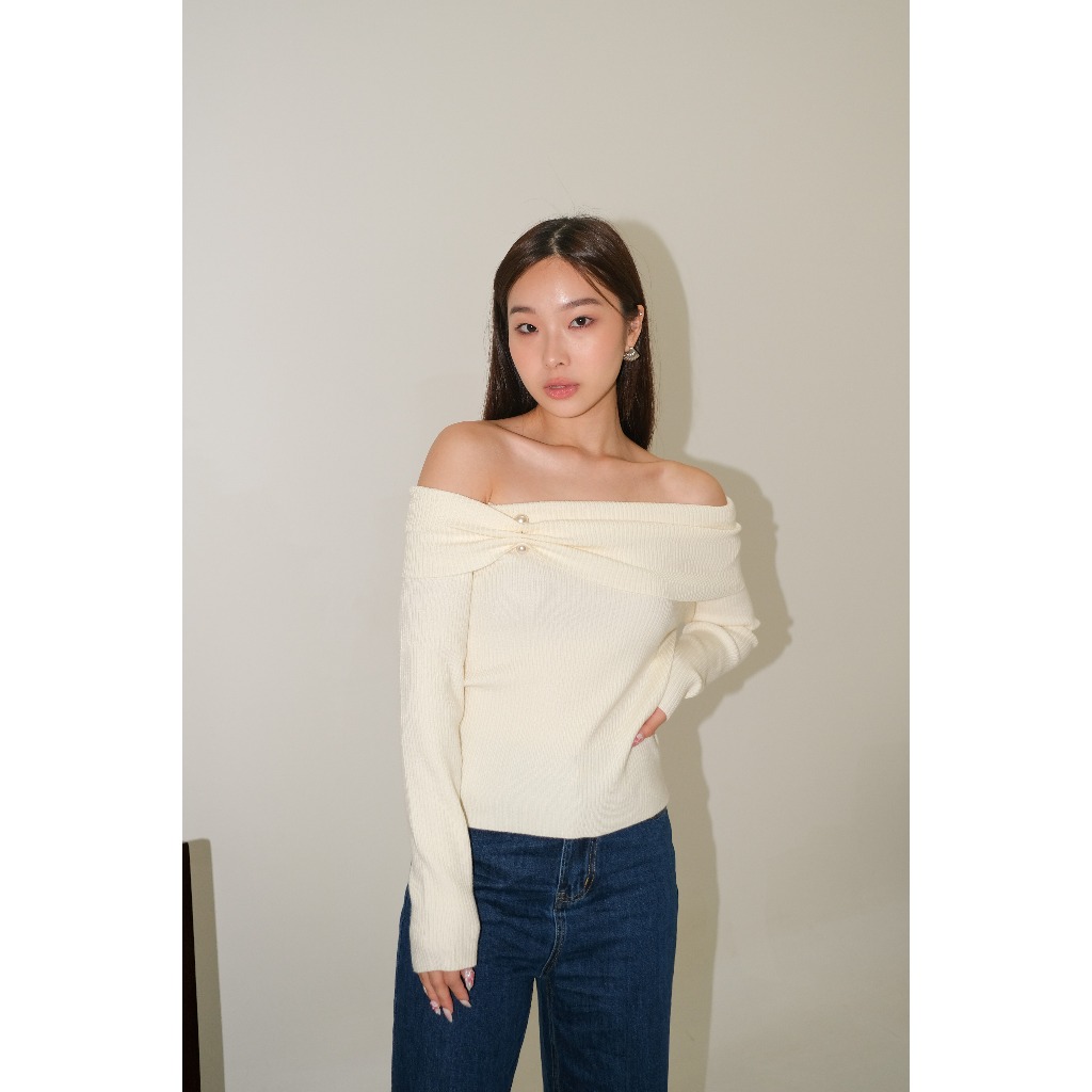 Jual Kiyorawears - Pearl Knit Off Shoulder Top / One Shoulder Solid ...