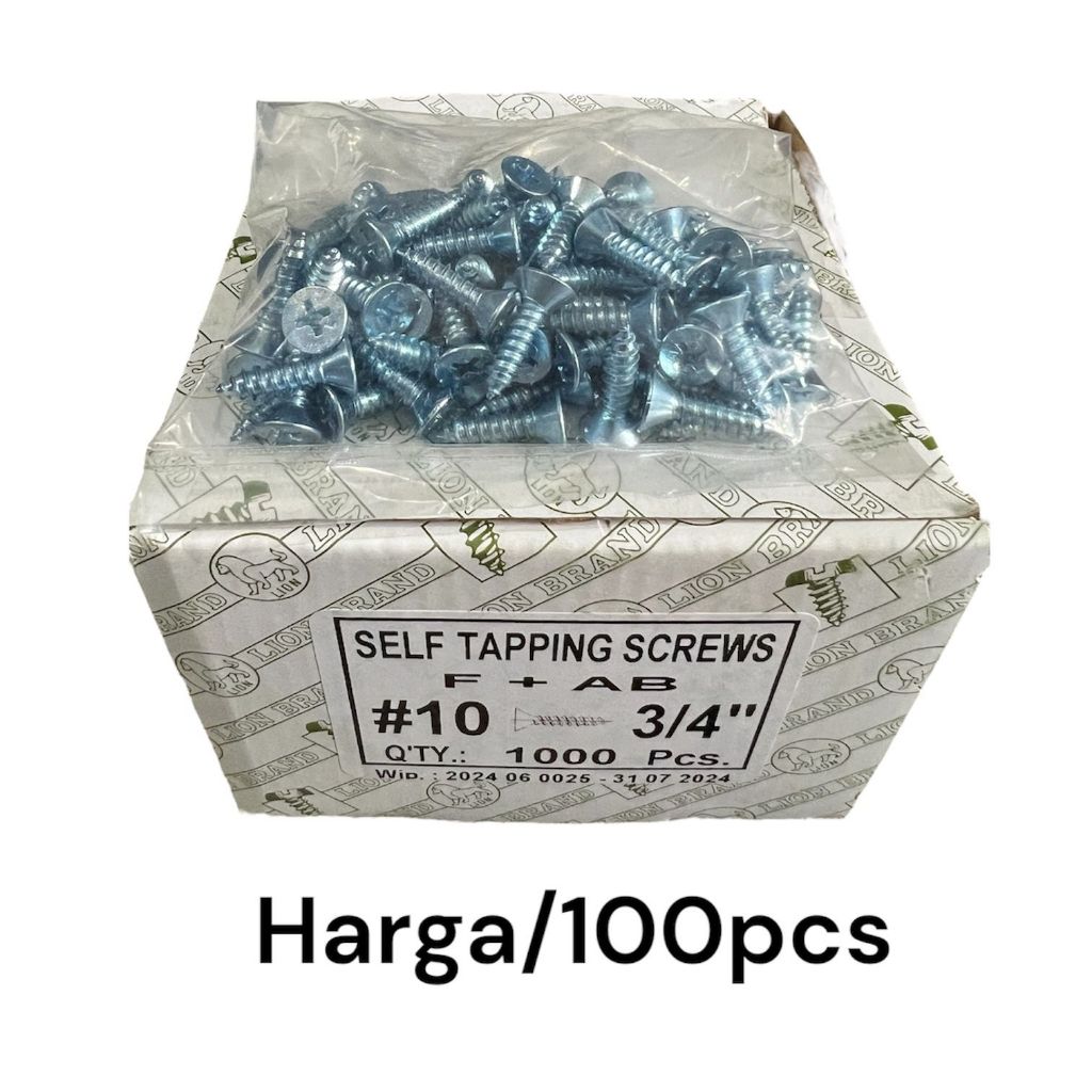 Jual 100biji/F+AB 10 x 3/4"(panjang 2cm)sekrup tapping lion brand SKRUP ...
