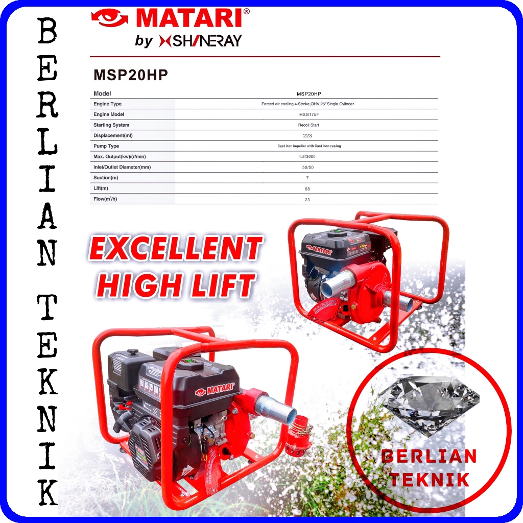 Jual Mesin Pompa Air Bensin Engine Gasoline Water Pump Matari MSP 20 HP ...