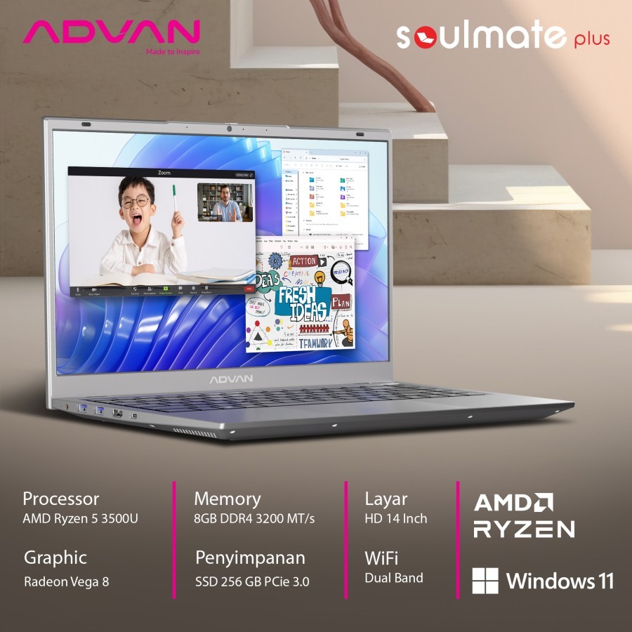 Jual Advan Soulmate Plus AMD Ryzen 5 3500U 8GB 512GB SSD 14" HD W11 ...