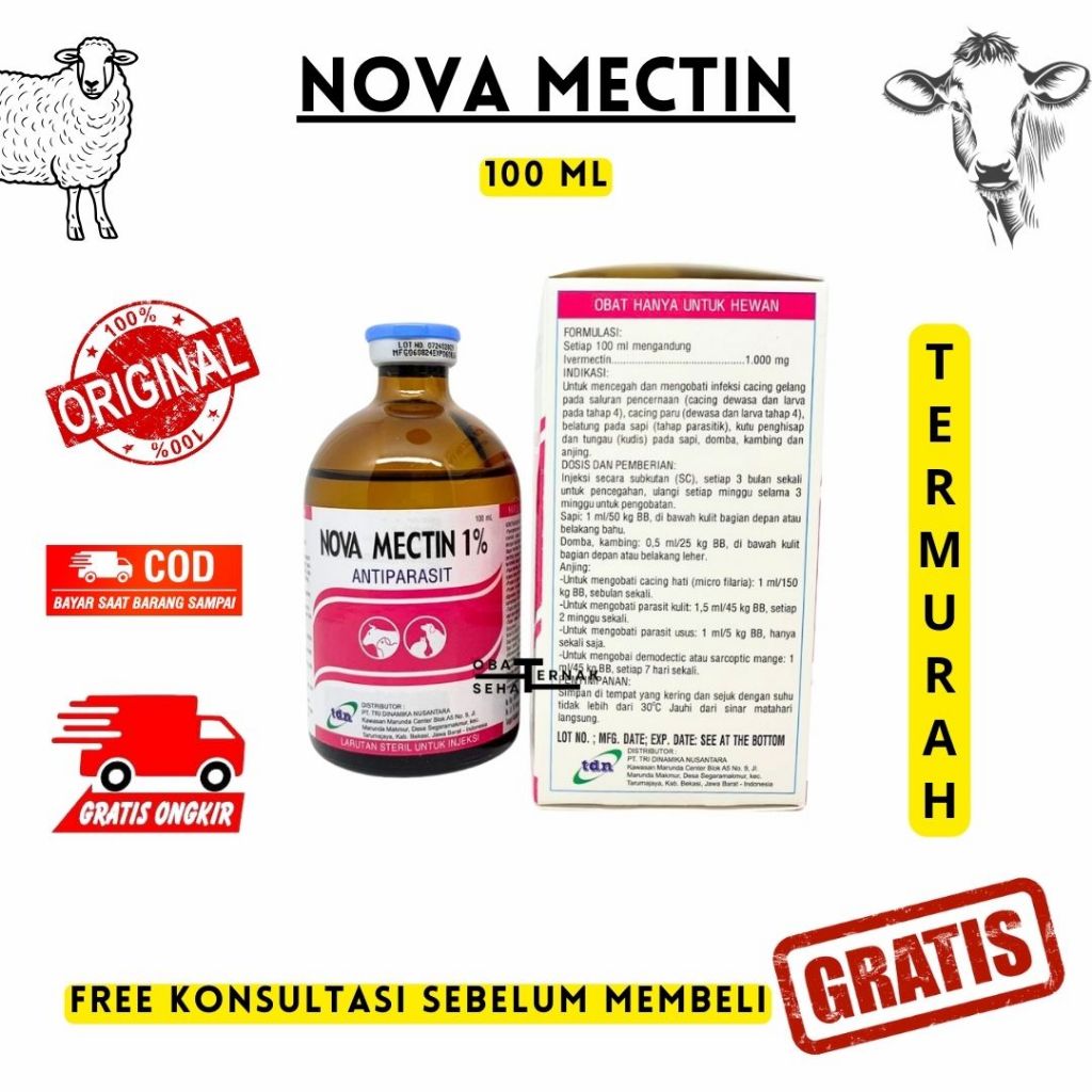 Jual NOVA MECTIN 100ml - Obat Anti Parasit Cacing Gudik Kutu Caplak ...
