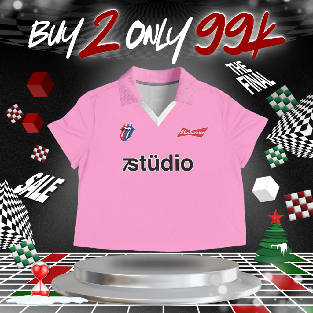 Jual Crop Top Tee Y2K Korea Pink Fever Crop Kerah Polo | 777 Studio ...