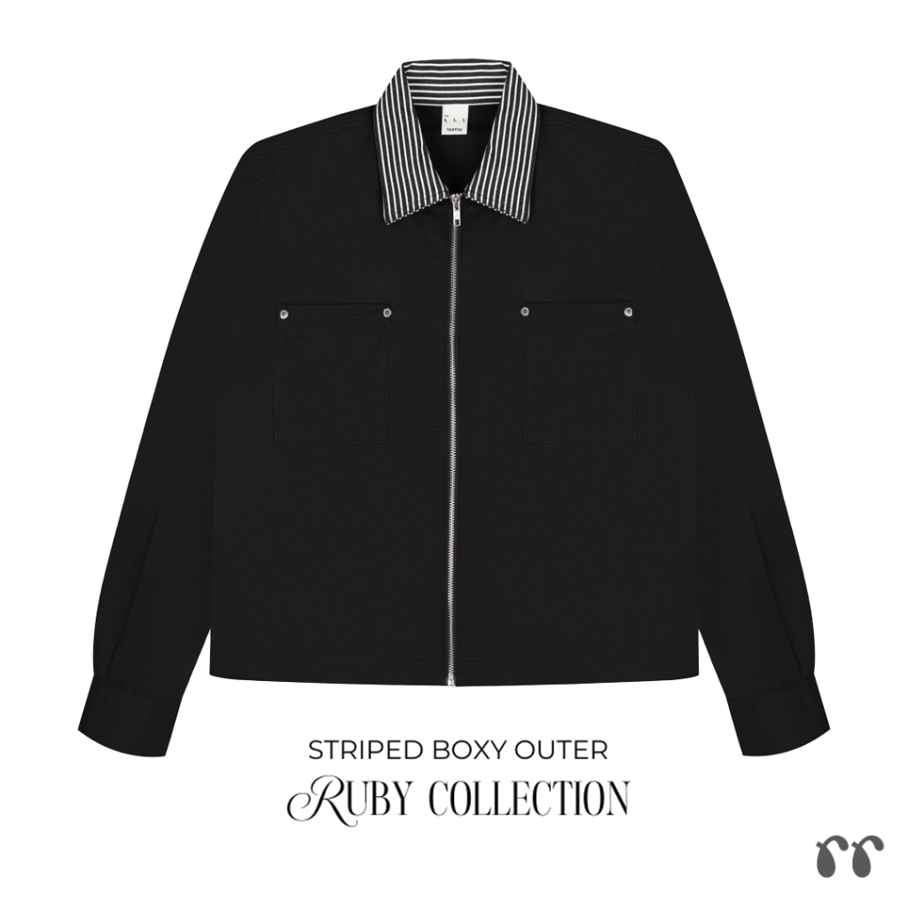 Jual Boxy Outer Ziper Cowok Hitam Dengan Detail Garis - Special ...