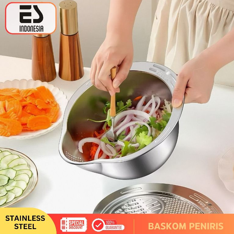Jual ESINDO Baskom Peniris Stainless Steel 304 Saringan Buat Cuci Beras ...