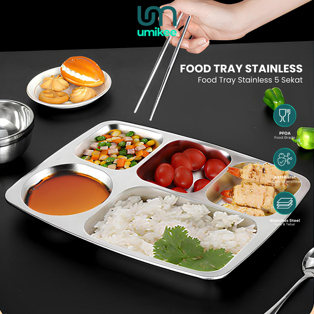 Jual UMIKEE Tray Nampan Wadah Makanan Stainless Steel SUS304 Tebal Ala ...
