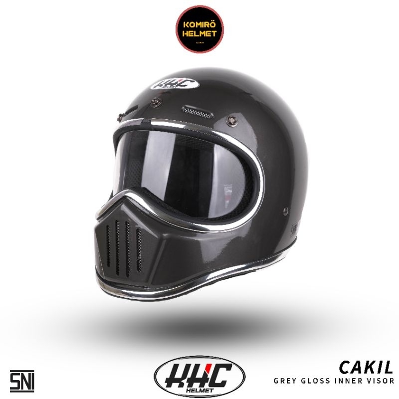 Jual Helm Cakil KHC Grey Glossy SNI Resmi / Helm Custom Retro Jadul ...