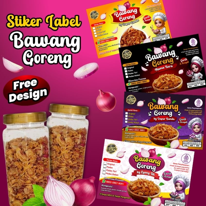 Jual ( minimal order 100 pcs ) Sticker Bawang Goreng Sticker Bawang ...