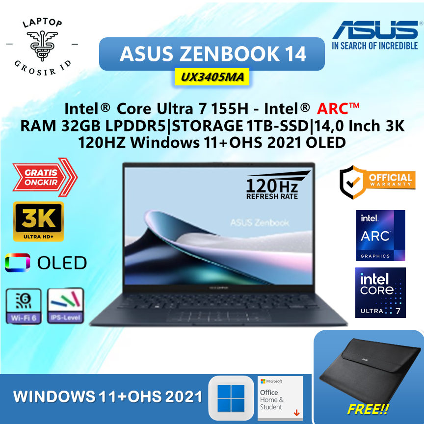 Jual ASUS ZENBOOK 14 OLED UX3405MA ULTRA 7 32GB 1TB SSD 14,0 3K W11+OHS ...