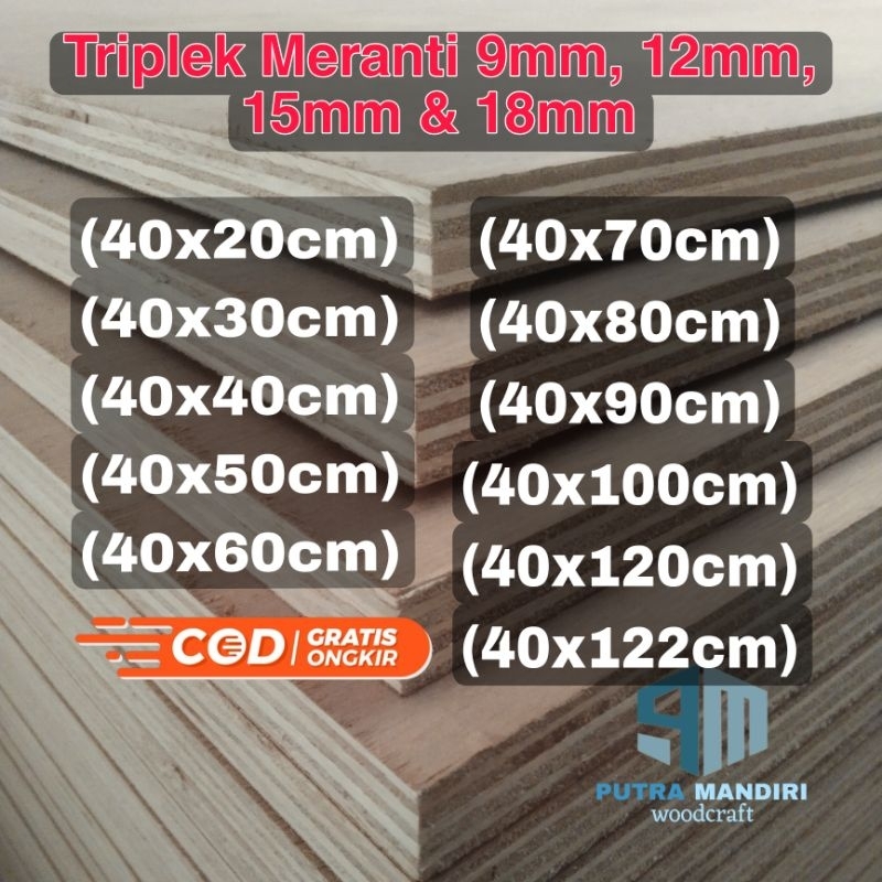 Jual 40cm. Triplek Meranti 9mm, plywood Multiplek panjang custom varian ...