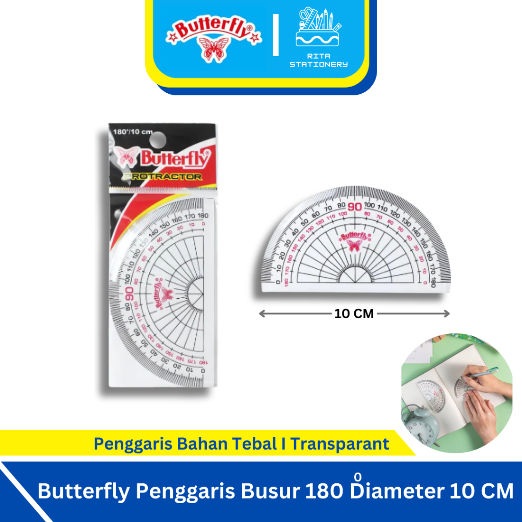 Jual Butterfly Penggaris Busur 180 Derajat Diameter 10 cm - Satuan ...