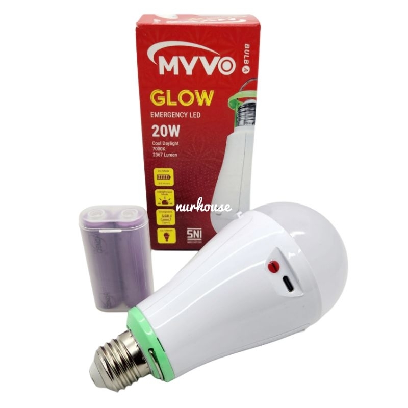 Jual Lampu emergency LED 20 watt Myvo GLOW baterai bisa dilepas charger ...