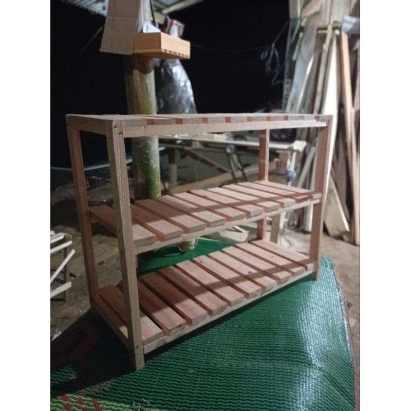 Jual rak sepatu 3 susun ukuran 25 x 60 x 50 rak kayu 3susun | Shopee ...
