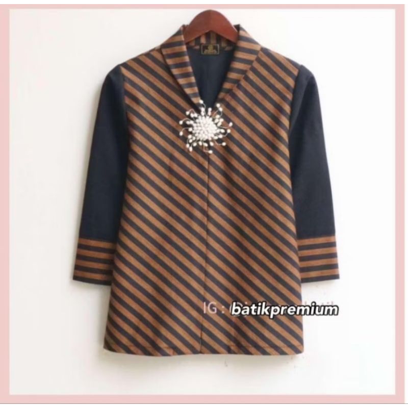 Jual blouse premium motif lurik mix hitam polosan lapis puring tricot ...