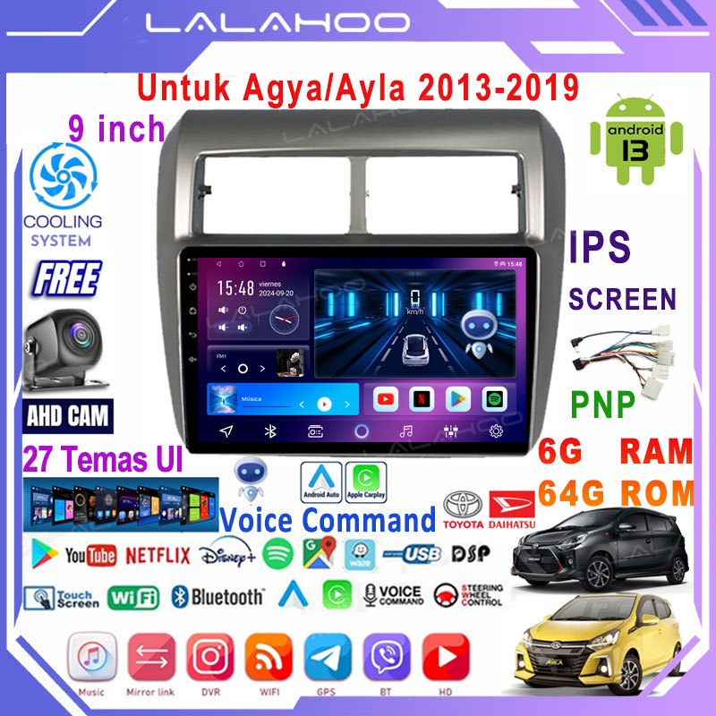 Jual 【Untuk Agya/Ayla 2013-2019】6G+64G Android 13 Head Unit Termasuk Frame/PNP Soket 9 Inch IPS ...