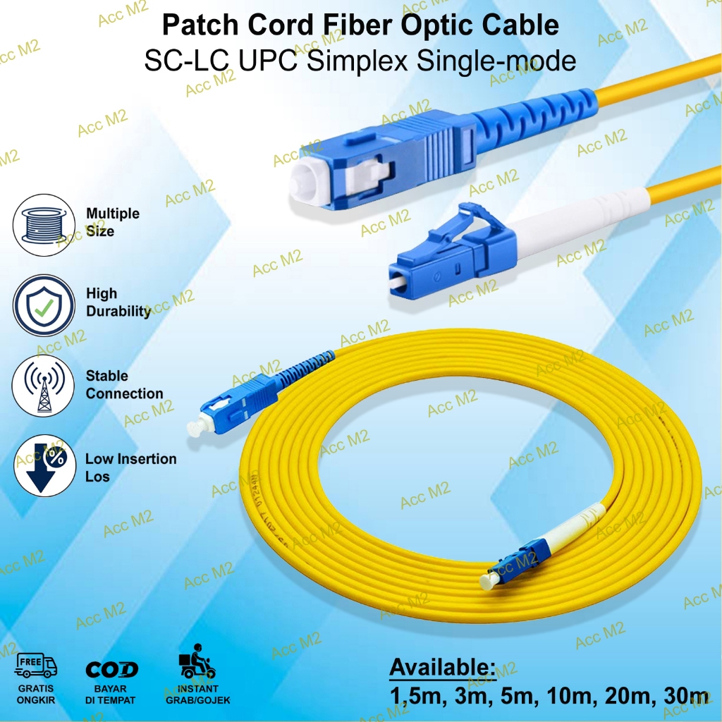 Jual Kabel Fiber Optic Patch cord Simplex SC to LC UPC Single Mode 1.5m, 3m, 5m, 10m, 20m, 30m ...
