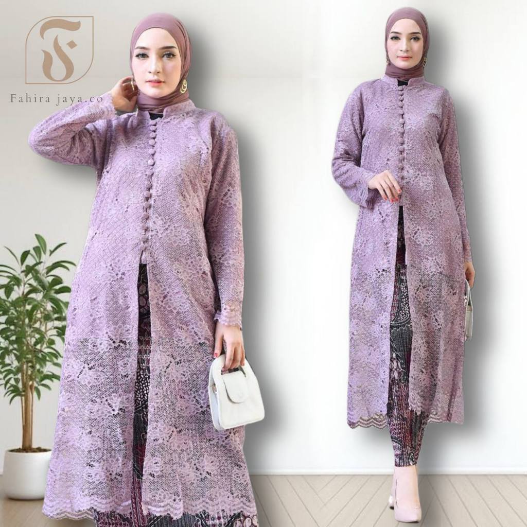 Jual Dheefa - Set Kebaya Modern Long Tunik Kancing Depan baju kebaya ...