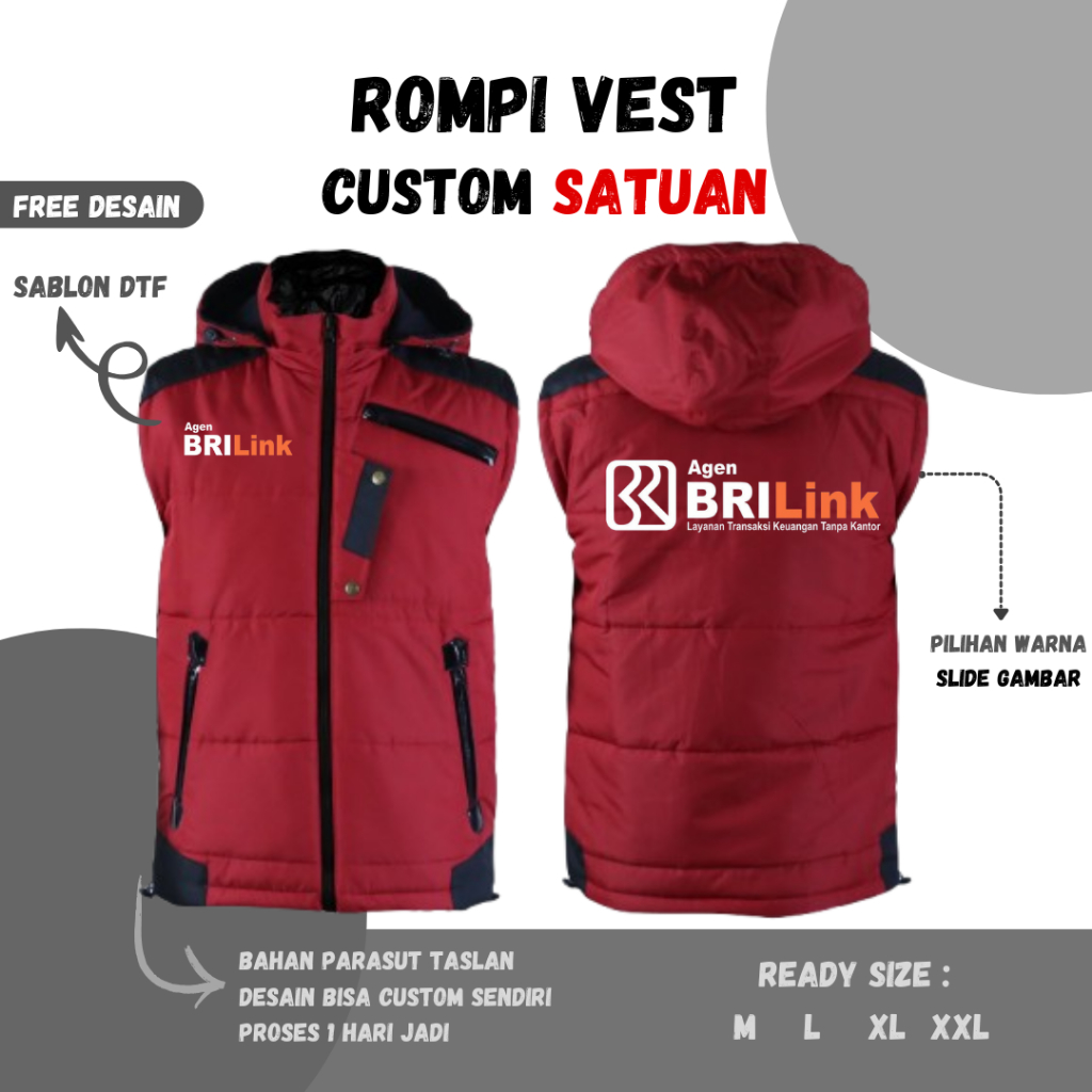 Jual Jual Rompi Parasut BRILink Custom Sablon Satuan Desain Suka Suka ...