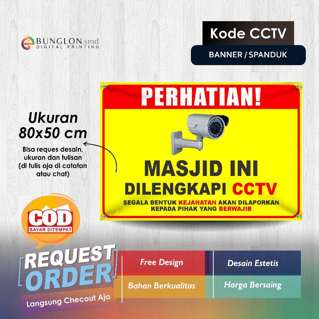 Jual SPANDUK BANNER PERHATIAN MESJID INI DI LENGKAPI CCTV KODE CCTV ...