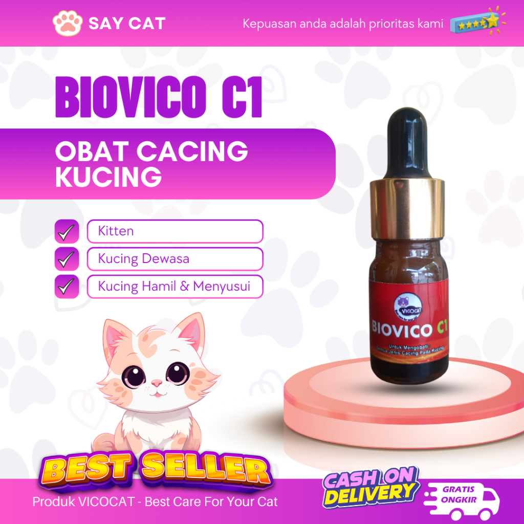 Jual Obat Cacing Kucing Biovico C1 Mengatasi Segala Macam Cacing Kucing ...