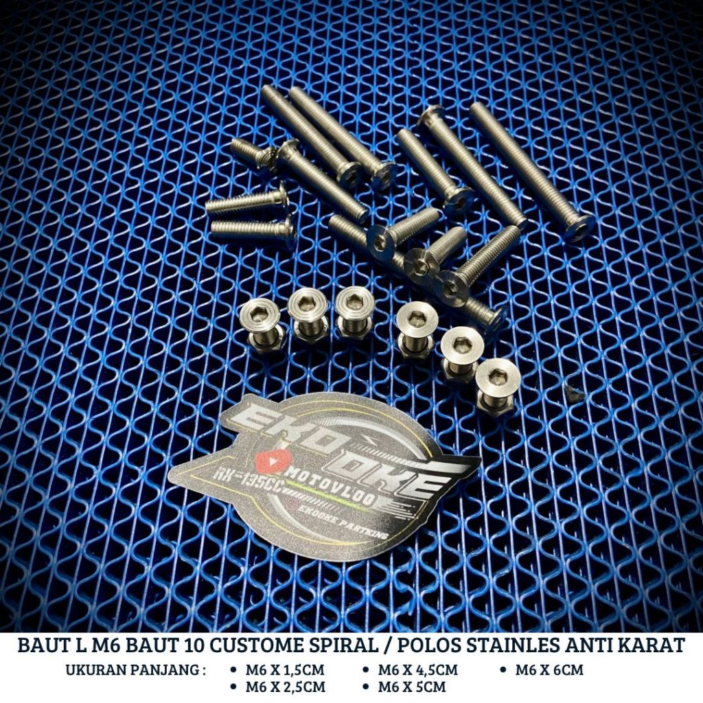 Jual BAUT L M6 BAUT 10 CUSTOME MODEL SLIM SPIRAL / POLOS STAINLES ANTI KARAT ( 1PCS ) | Shopee ...