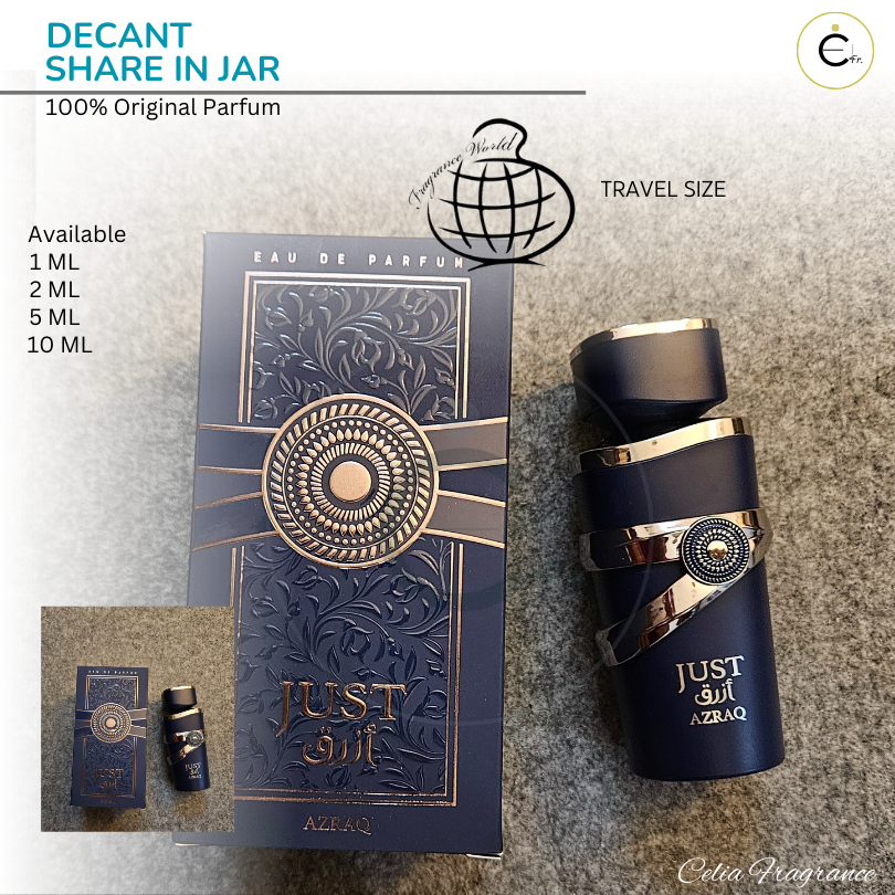 Jual FRAGRANCE WORLD JUST AZRAQ Decant (Share in Jar) – Travel Size ...