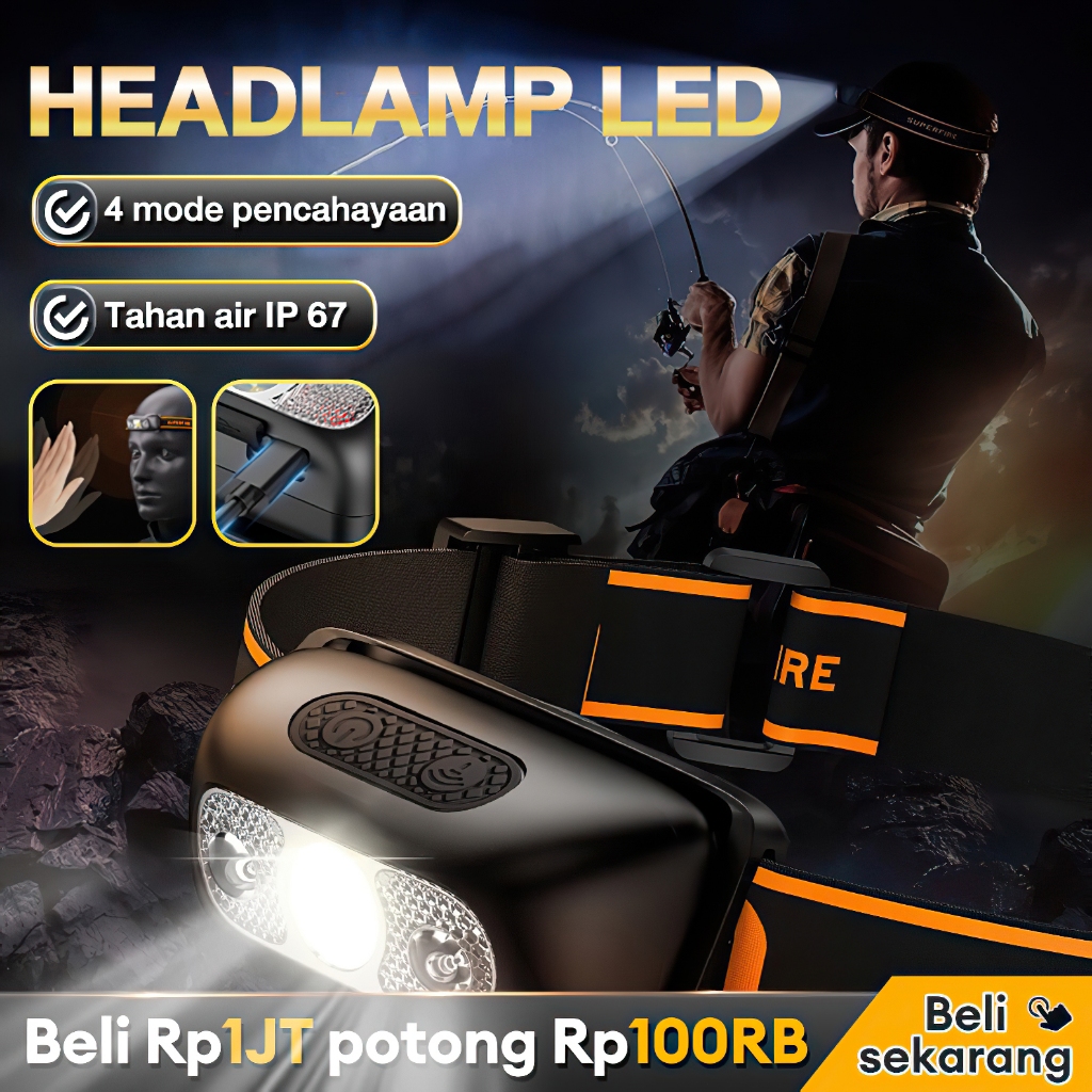 Jual 【Garansi 10 tahun】 Headlamp Sensor Senter Kepala LED USB Charge 4 Mode Headlamp Sorot ...