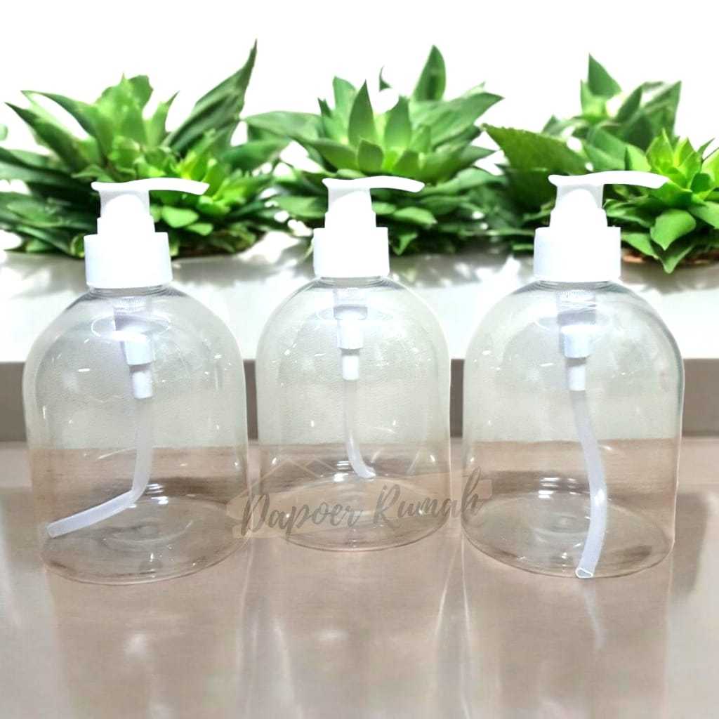 Jual Botol Pump 500 ml BULAT APEL Bening/tutup Pump 28 /Botol Isi Ulang Sabun Cair/Botol ...