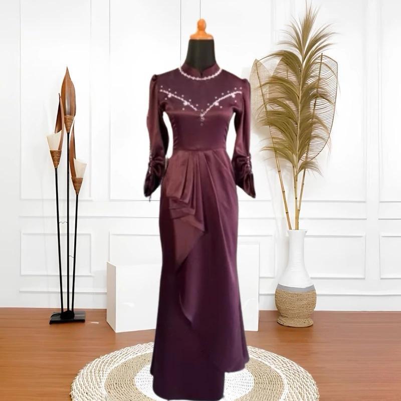 Jual TERLARIS!!! Rashiqa Burgundy Dress Satin Silk Burgundy Satin ...